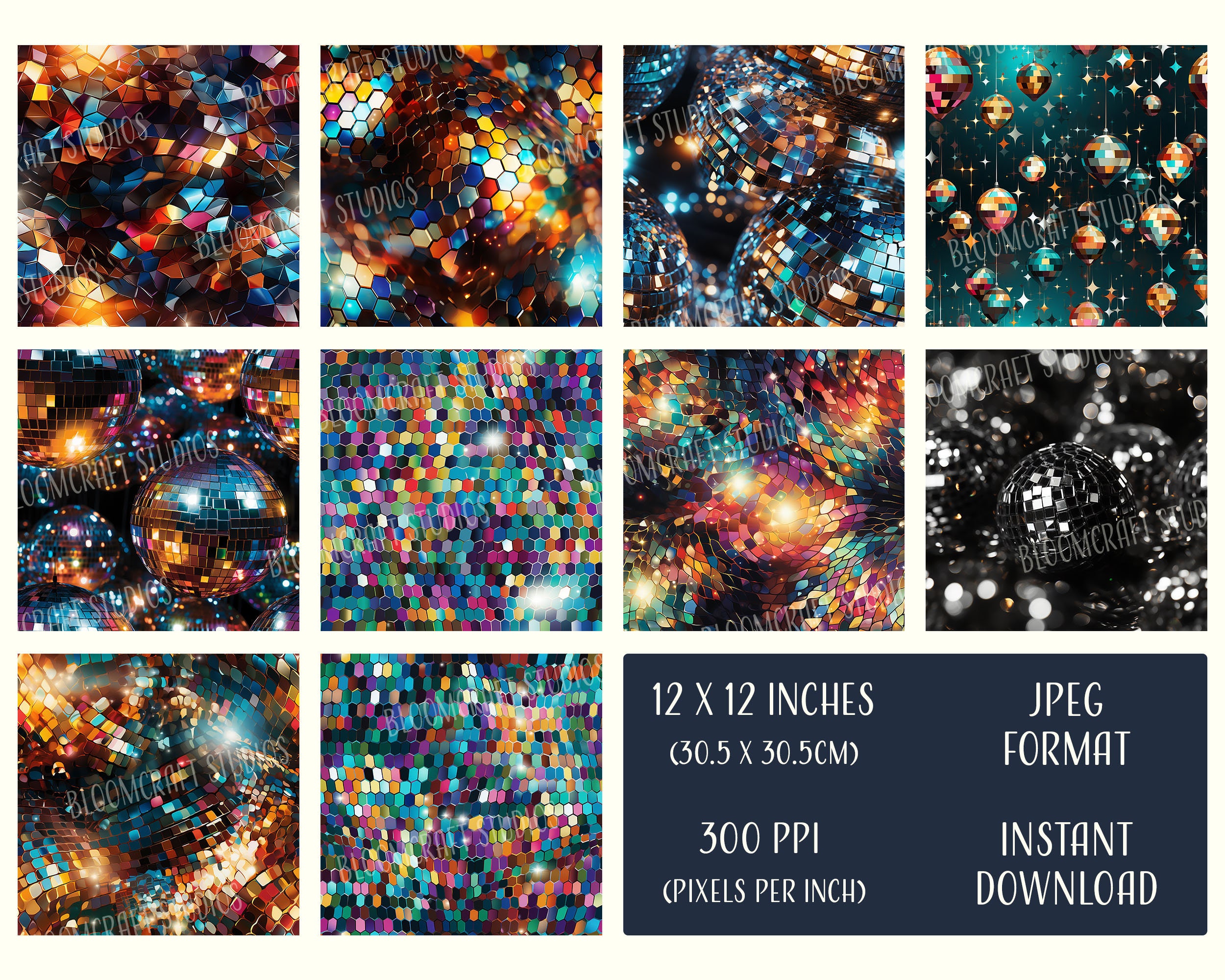 Disco Ball Seamless Patterns, Printable Digital Paper, Instant Download ...