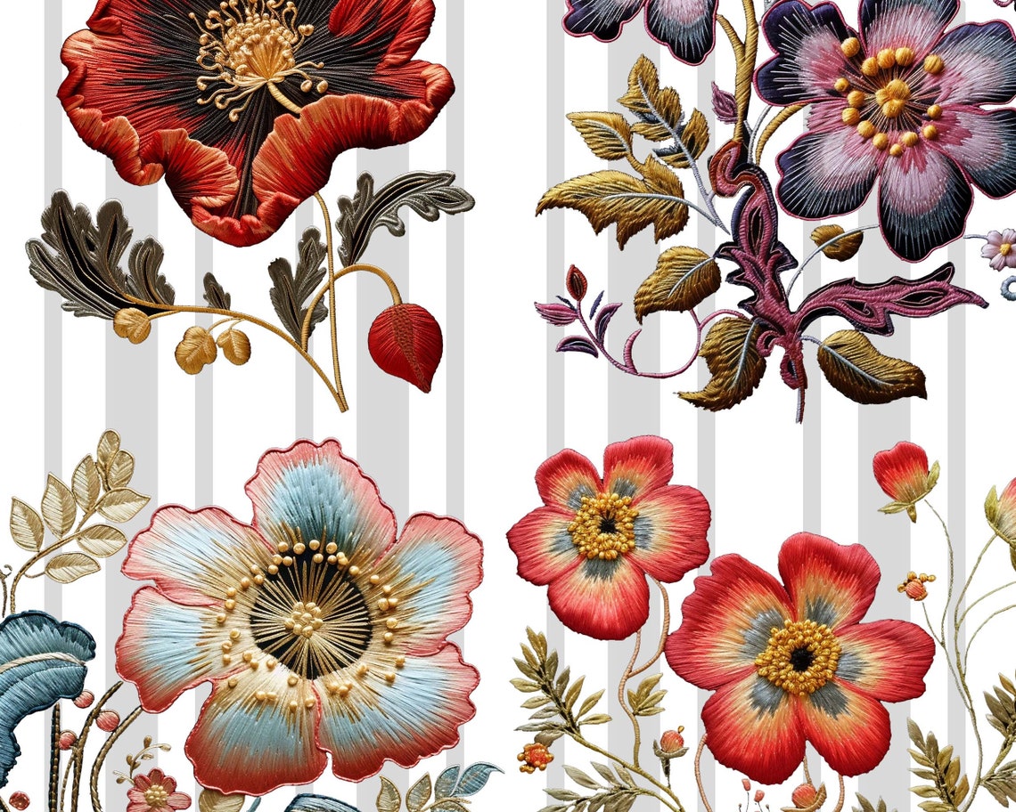 Embroidered Flower Clipart - Printable Images, Transparent Background ...