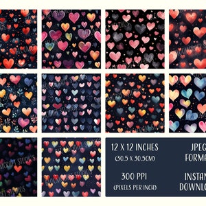 Hearts Seamless Patterns, Printable Digital Paper, Instant Download ...