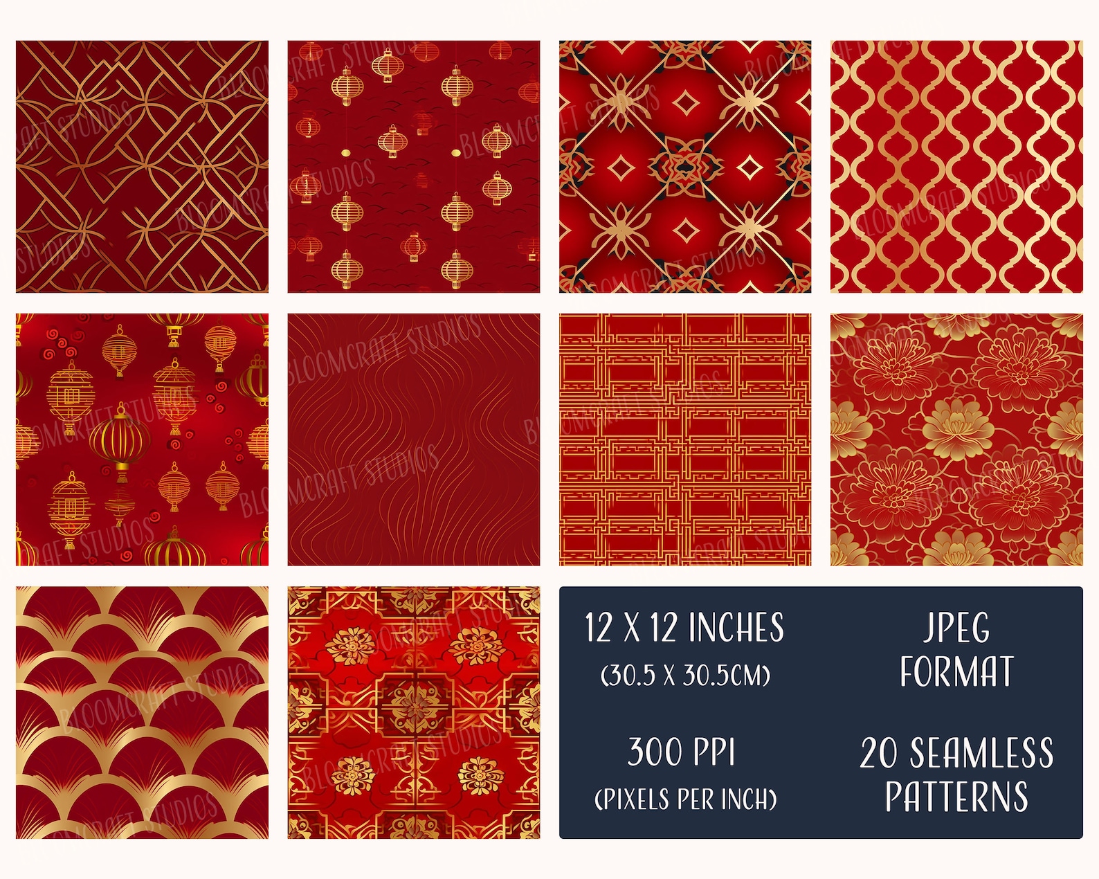 CNY Seamless Patterns, Printable Digital Paper, Commercial Use, JPEG ...
