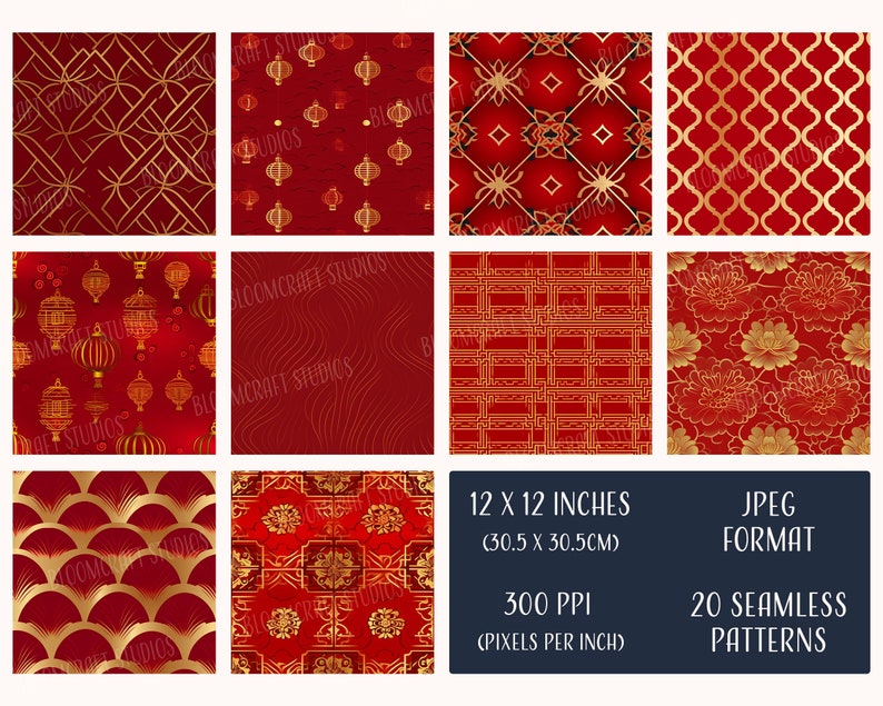 CNY Seamless Patterns, Printable Digital Paper, Commercial Use, JPEG ...