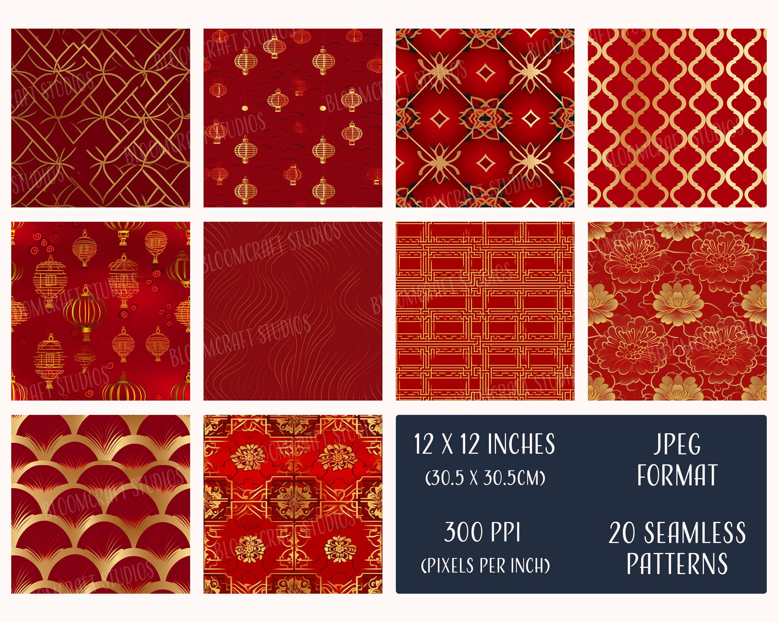 CNY Seamless Patterns, Printable Digital Paper, Commercial Use, JPEG ...