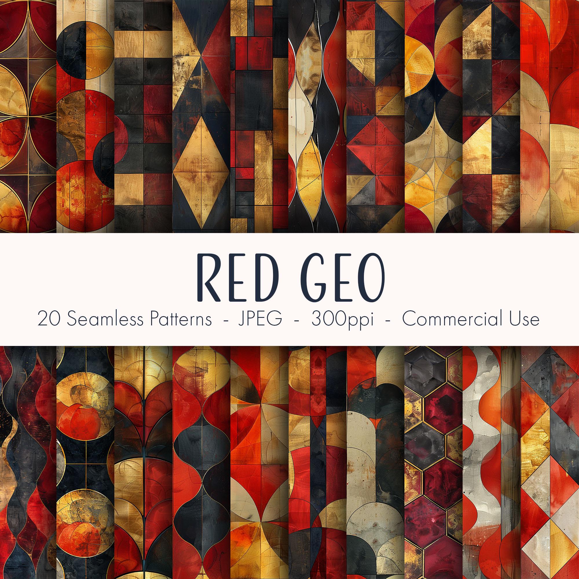 Red Geo Seamless Patterns, Printable Digital Paper, Commercial Use ...