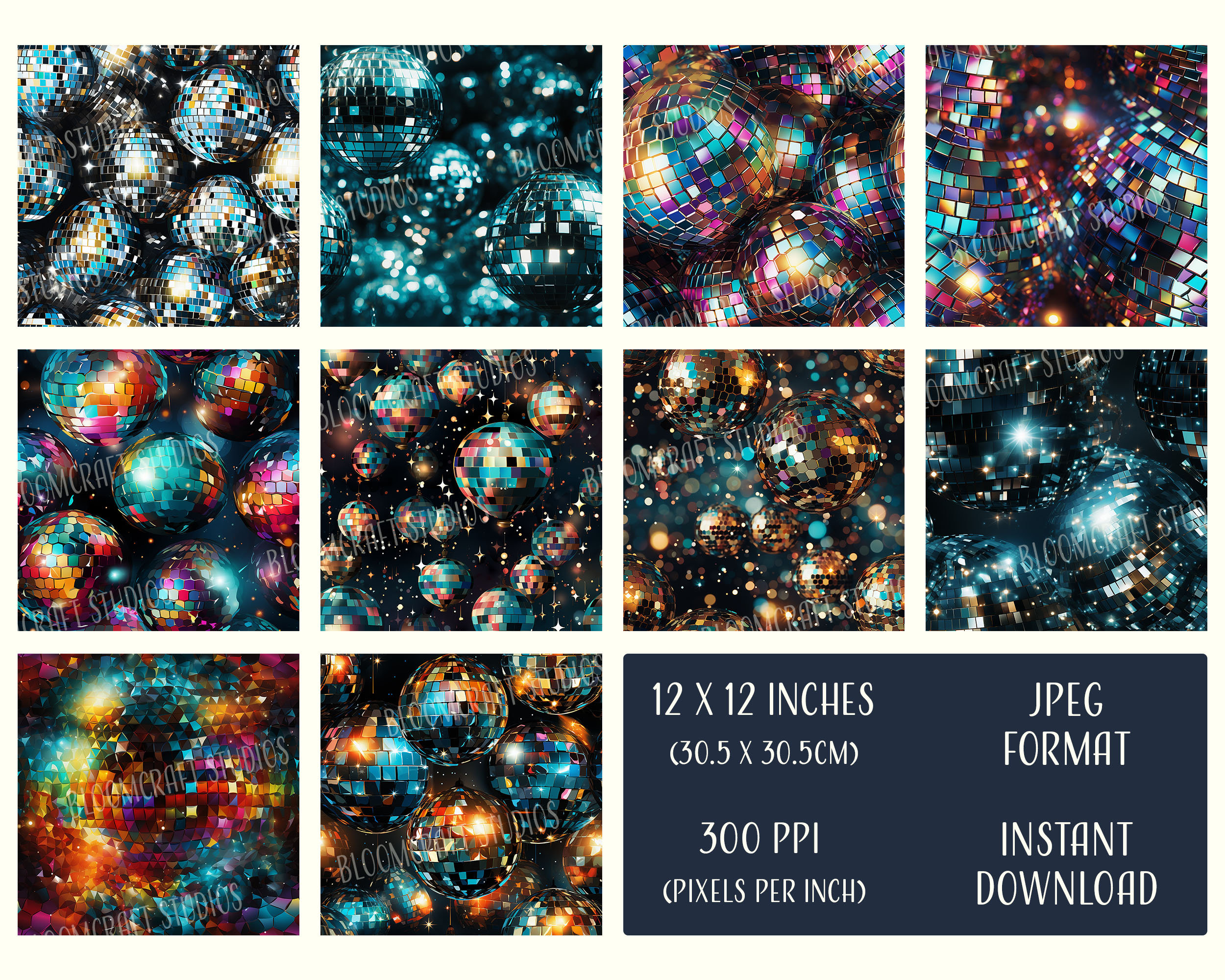 Disco Ball Seamless Patterns, Printable Digital Paper, Instant Download ...