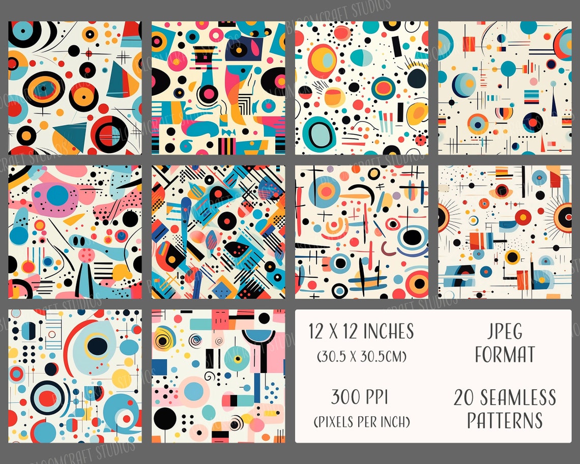 Kandinsky Seamless Patterns, Printable Digital Paper, Instant Download ...