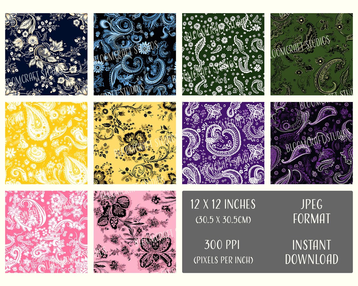 Basic Paisley Seamless Patterns, Printable Digital Paper, Instant ...