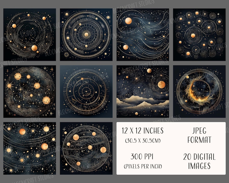 Celestial Gold Digital Images, Printable Digital Paper, Instant ...