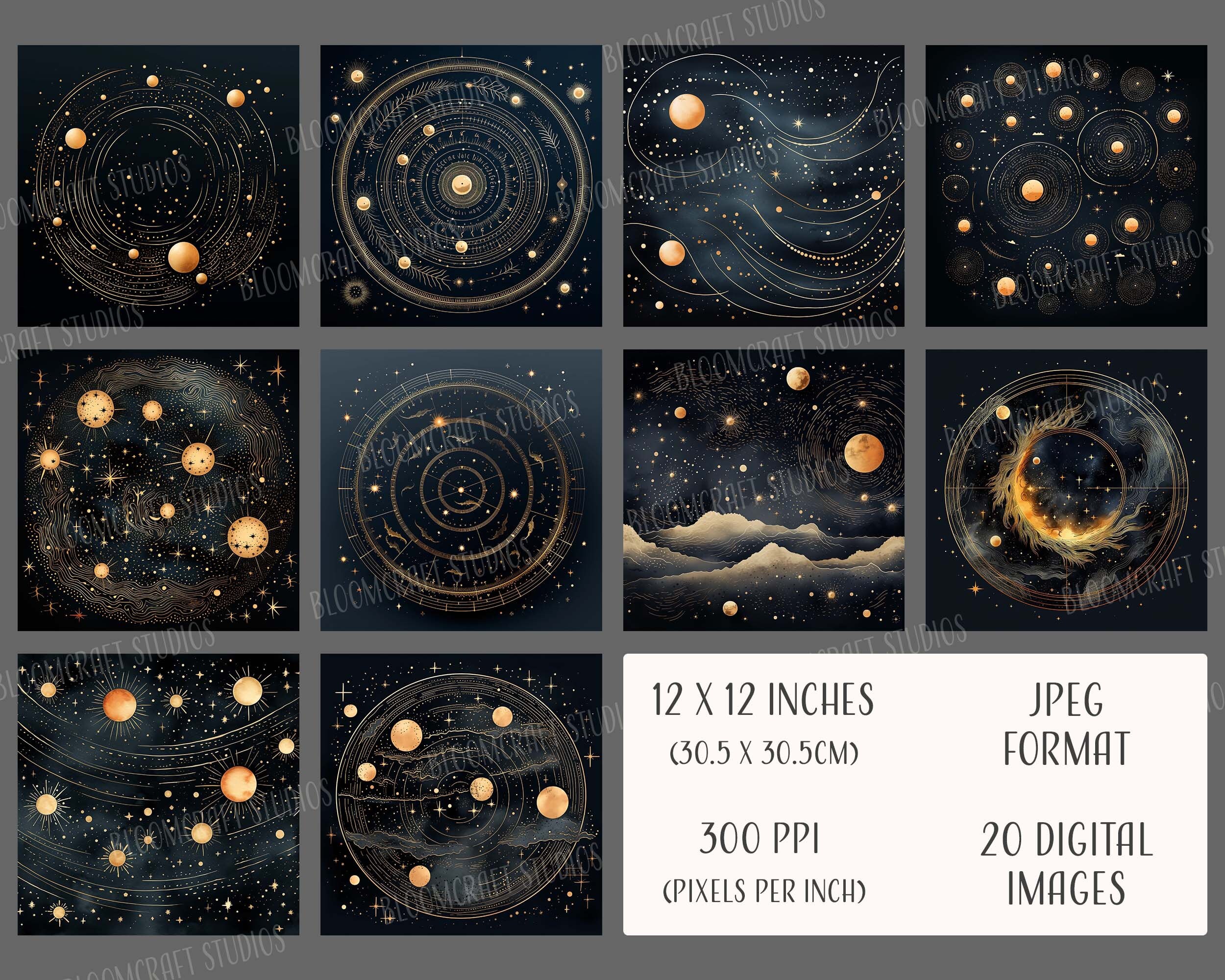 Celestial Gold Digital Images, Printable Digital Paper, Instant ...