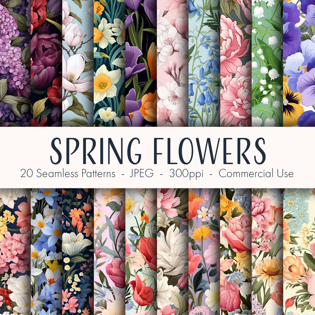Spring Flowers Seamless Patterns, Printable Digital Paper, Commercial ...