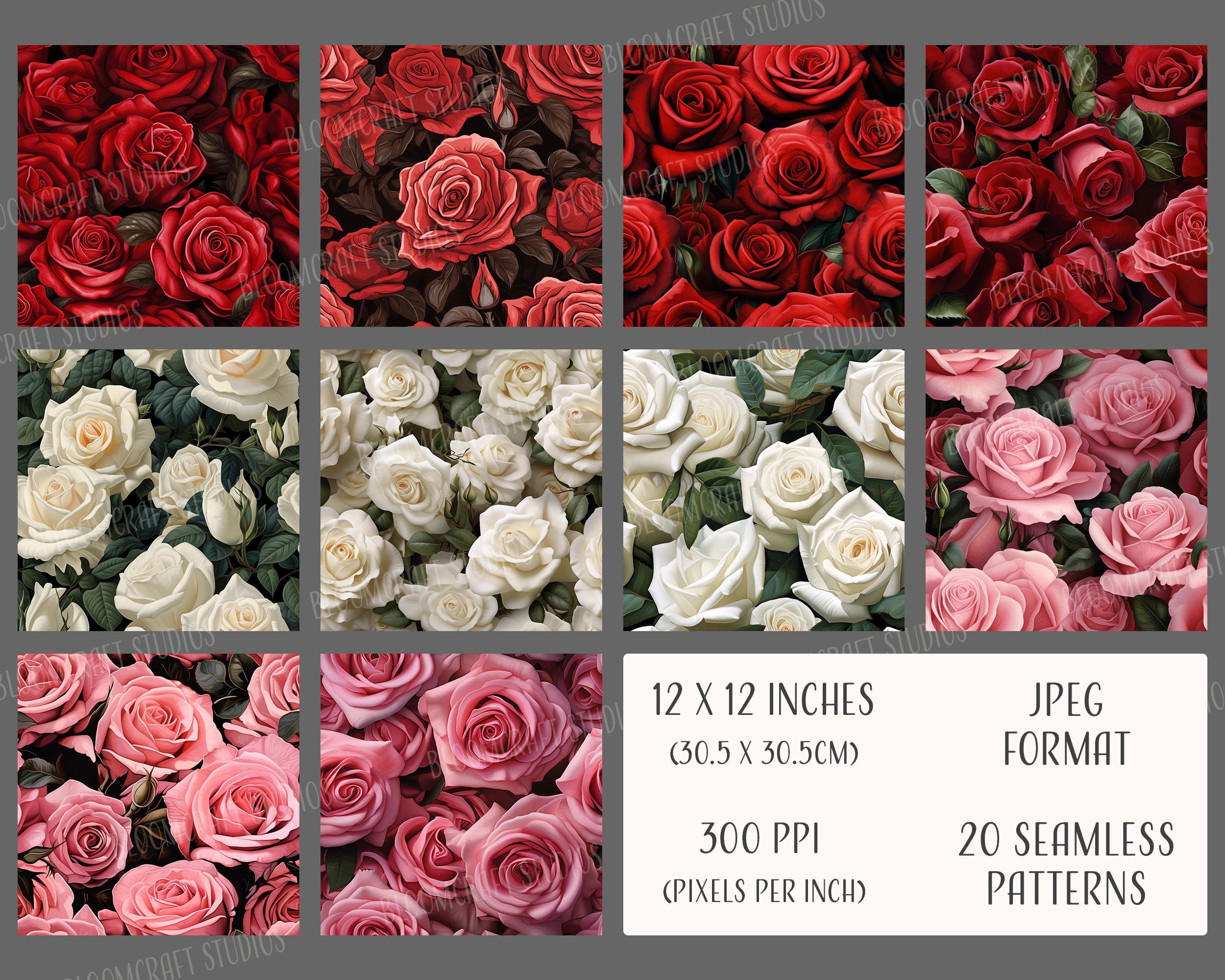 Roses Seamless Patterns, Printable Digital Paper, Instant Download ...