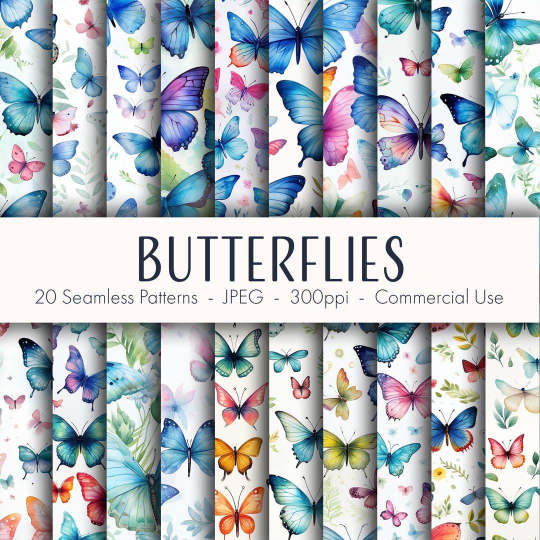 Butterflies Seamless Patterns, Printable Digital Paper, Instant ...