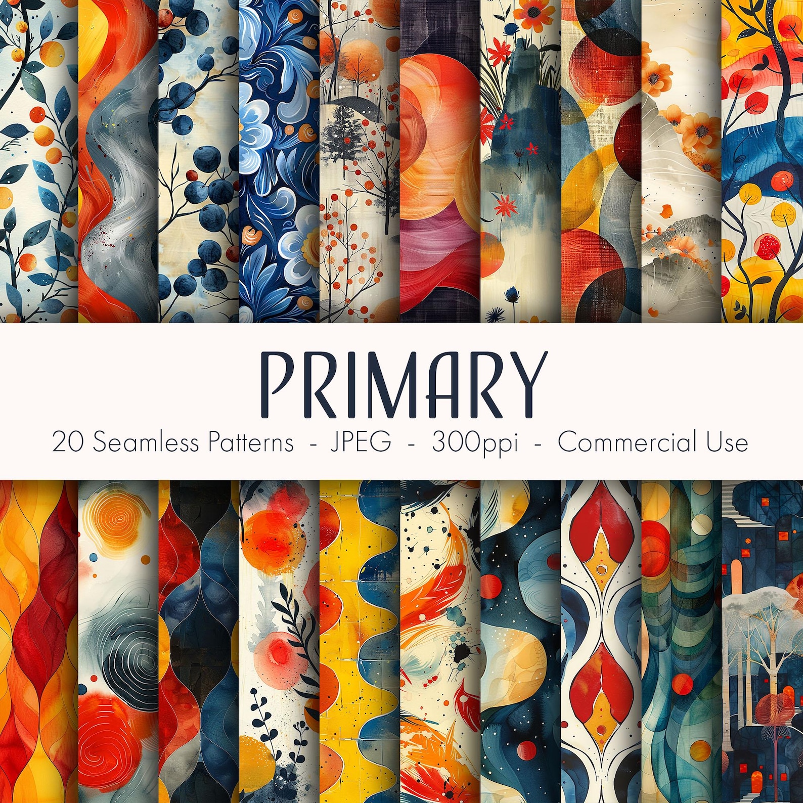 Primary Seamless Patterns, Printable Digital Paper, Commercial Use ...