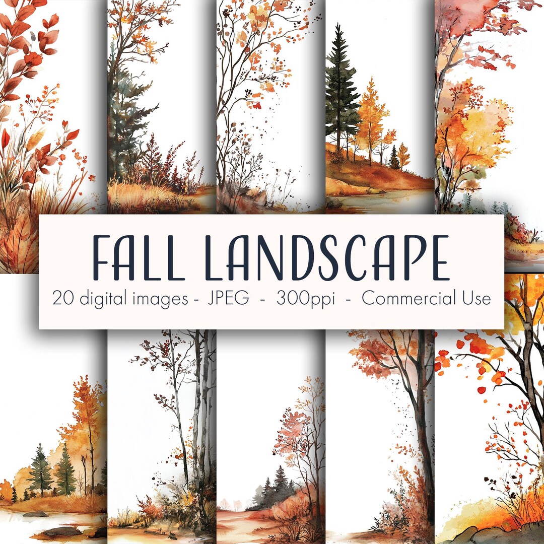 Fall Landscape Digital Images, Printable Digital Paper, Instant ...