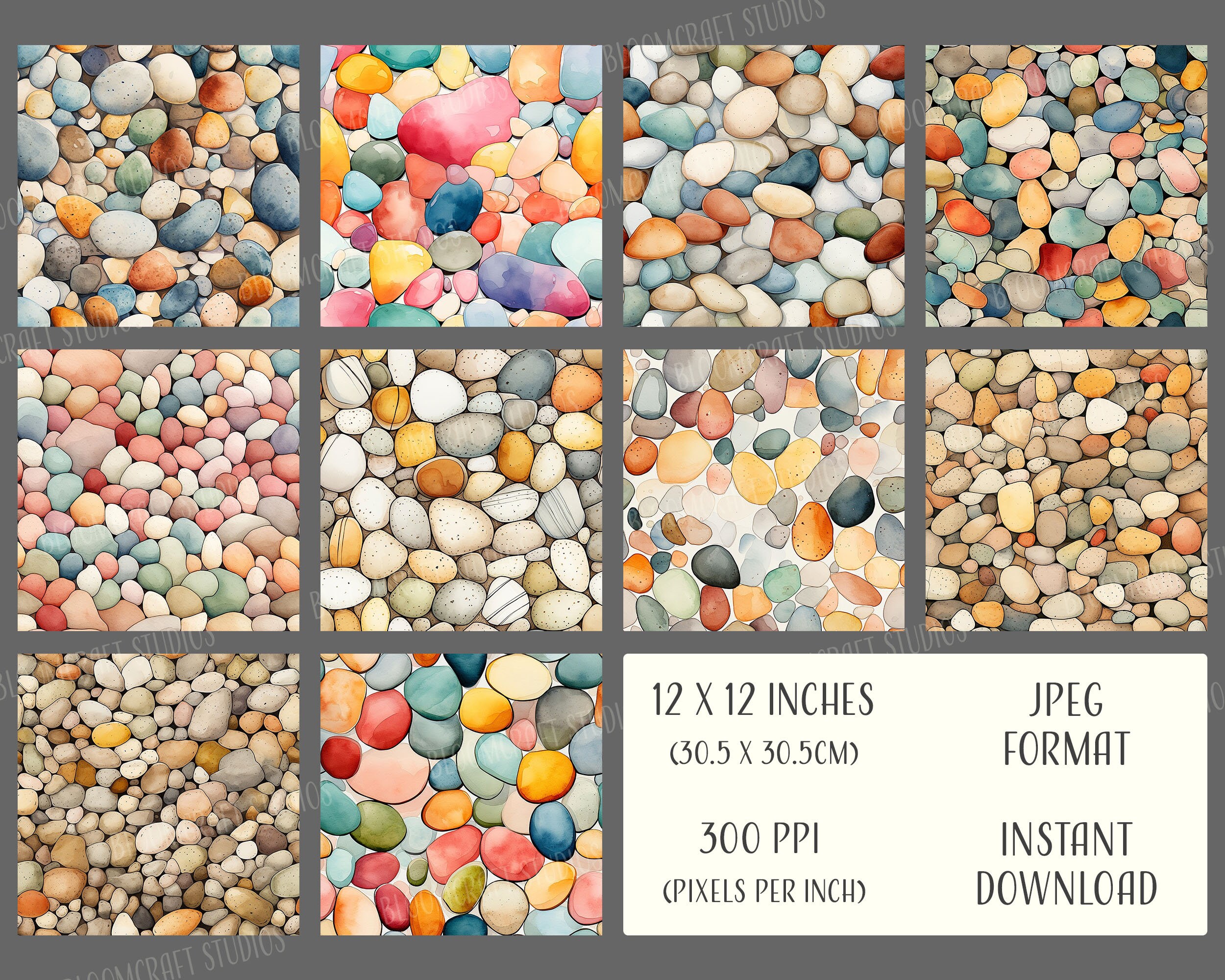 Pebbles Seamless Patterns, Printable Digital Paper, Commercial Use ...