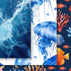 Ocean Seamless Patterns, Printable Digital Paper, Commercial Use, JPEG ...