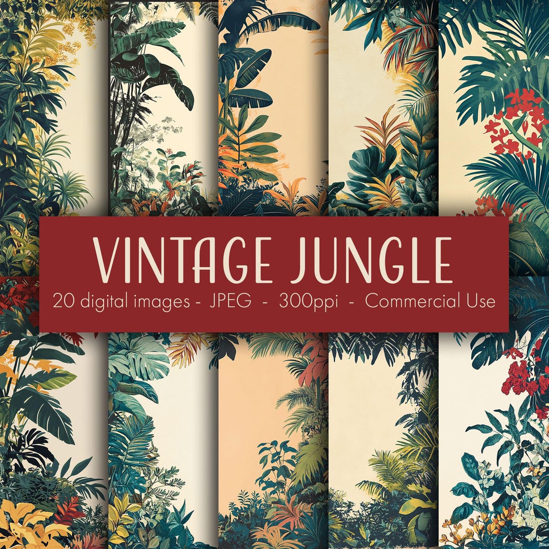 Vintage Jungle Digital Images, Printable Digital Paper, Instant ...