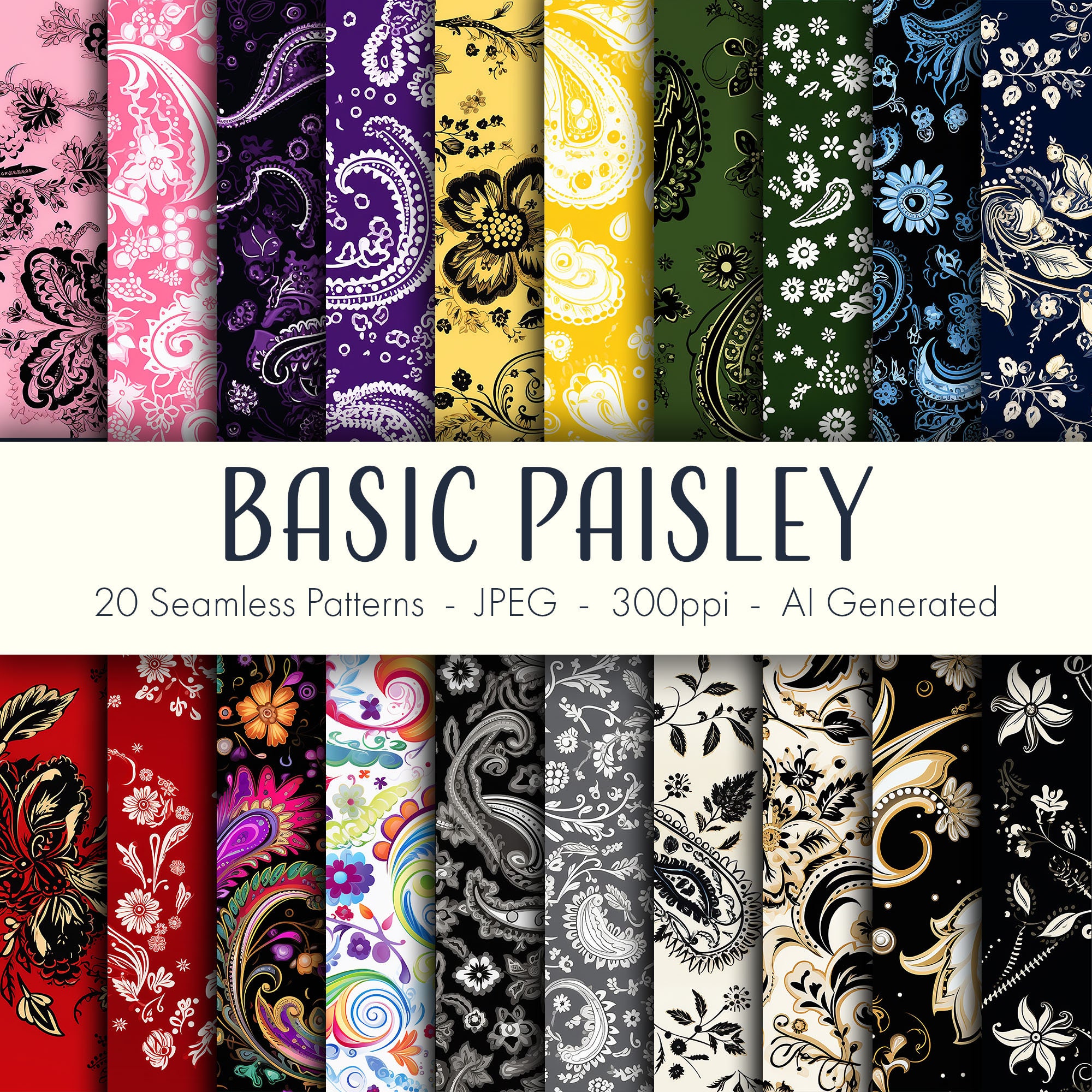 Basic Paisley Seamless Patterns, Printable Digital Paper, Instant ...