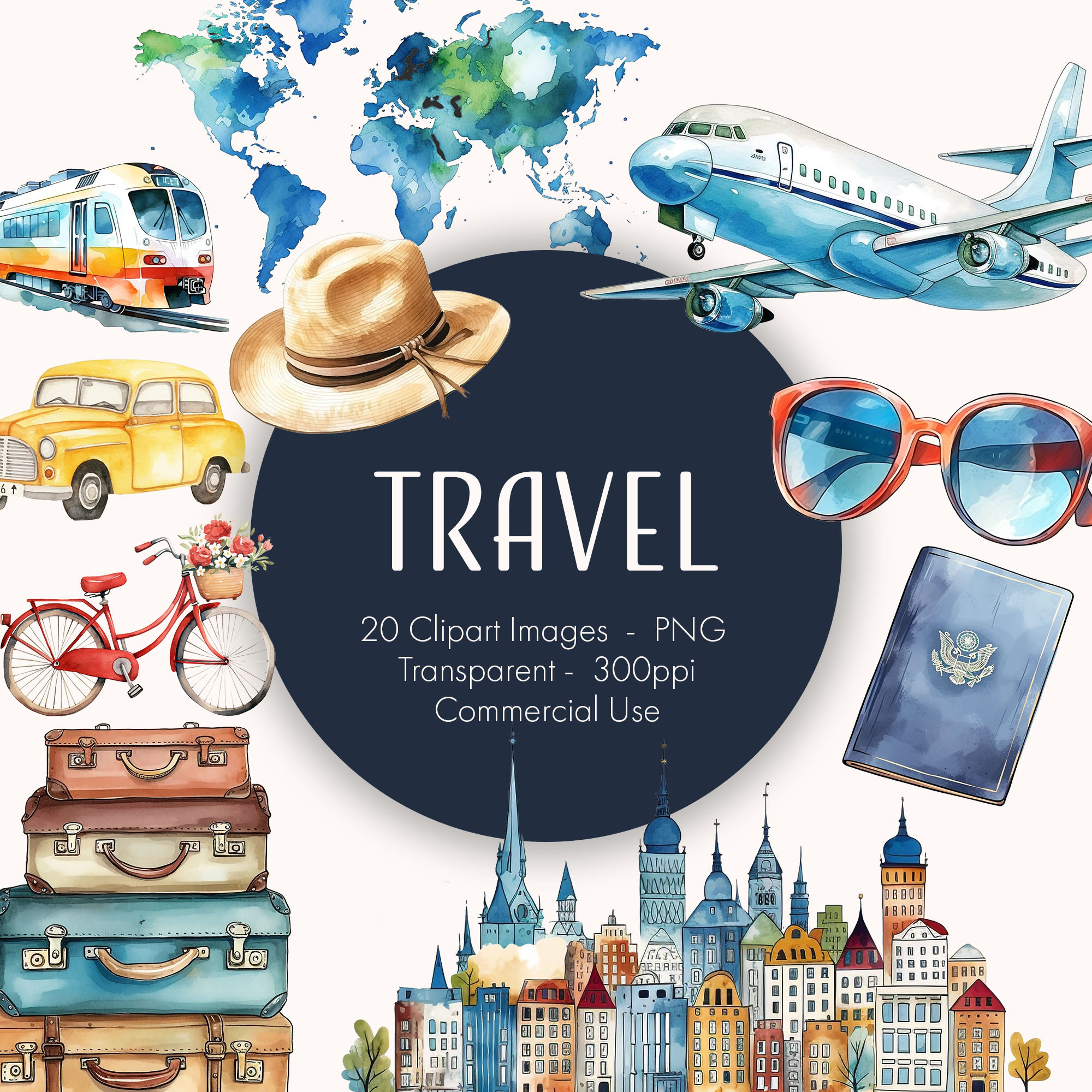 Travel Clipart - Printable Images, Transparent Background, Instant ...