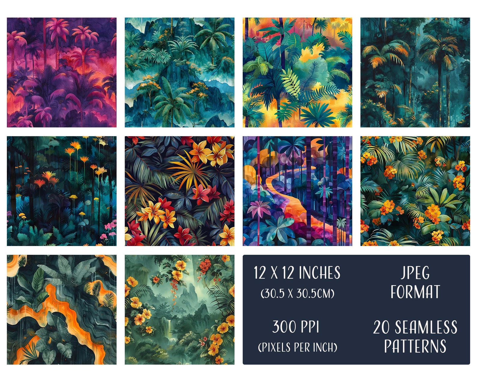 Jungle Seamless Patterns, Printable Digital Paper, Commercial Use, JPEG ...