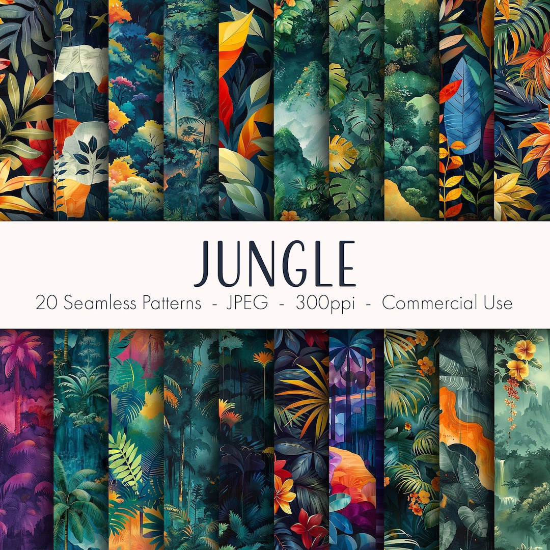 Jungle Seamless Patterns, Printable Digital Paper, Commercial Use, JPEG ...