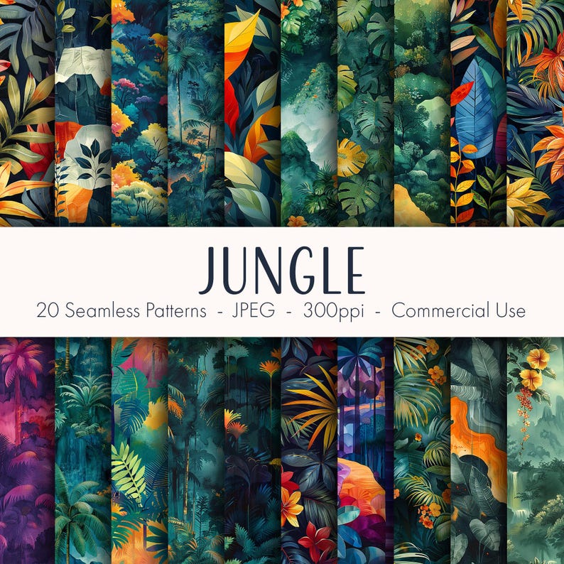 Jungle Seamless Patterns, Printable Digital Paper, Commercial Use, JPEG ...