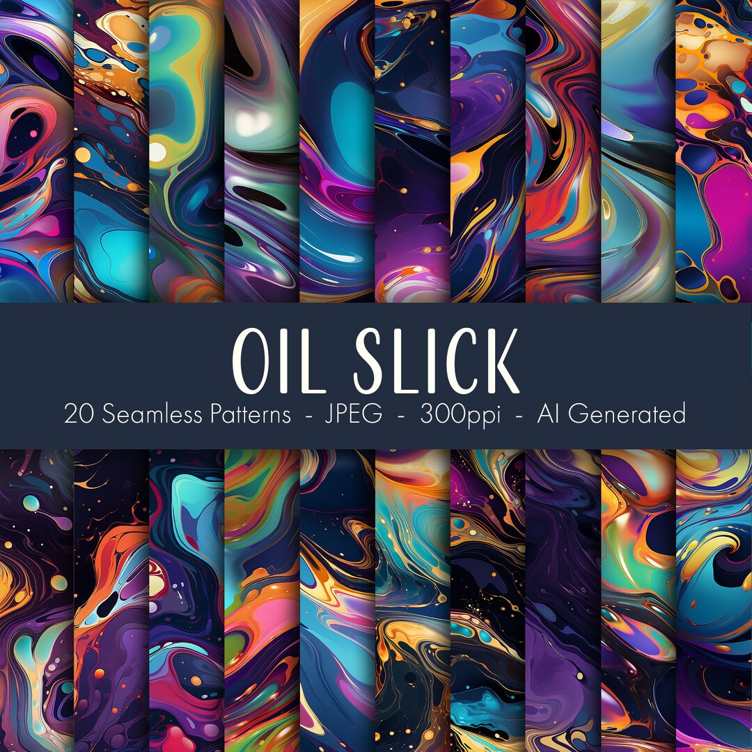 Oil Slick Seamless Patterns, Printable Digital Paper, Commercial Use ...