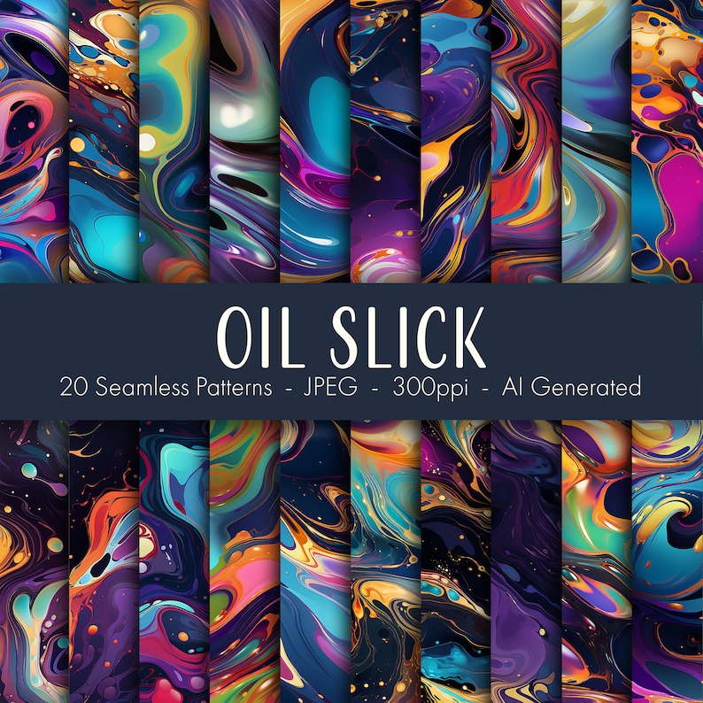 Oil Slick Seamless Patterns, Printable Digital Paper, Commercial Use ...