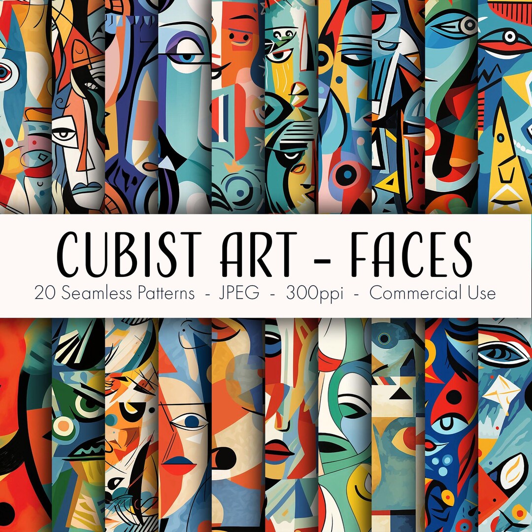 Cubist Art Faces Seamless Patterns, Printable Digital Paper, Instant ...