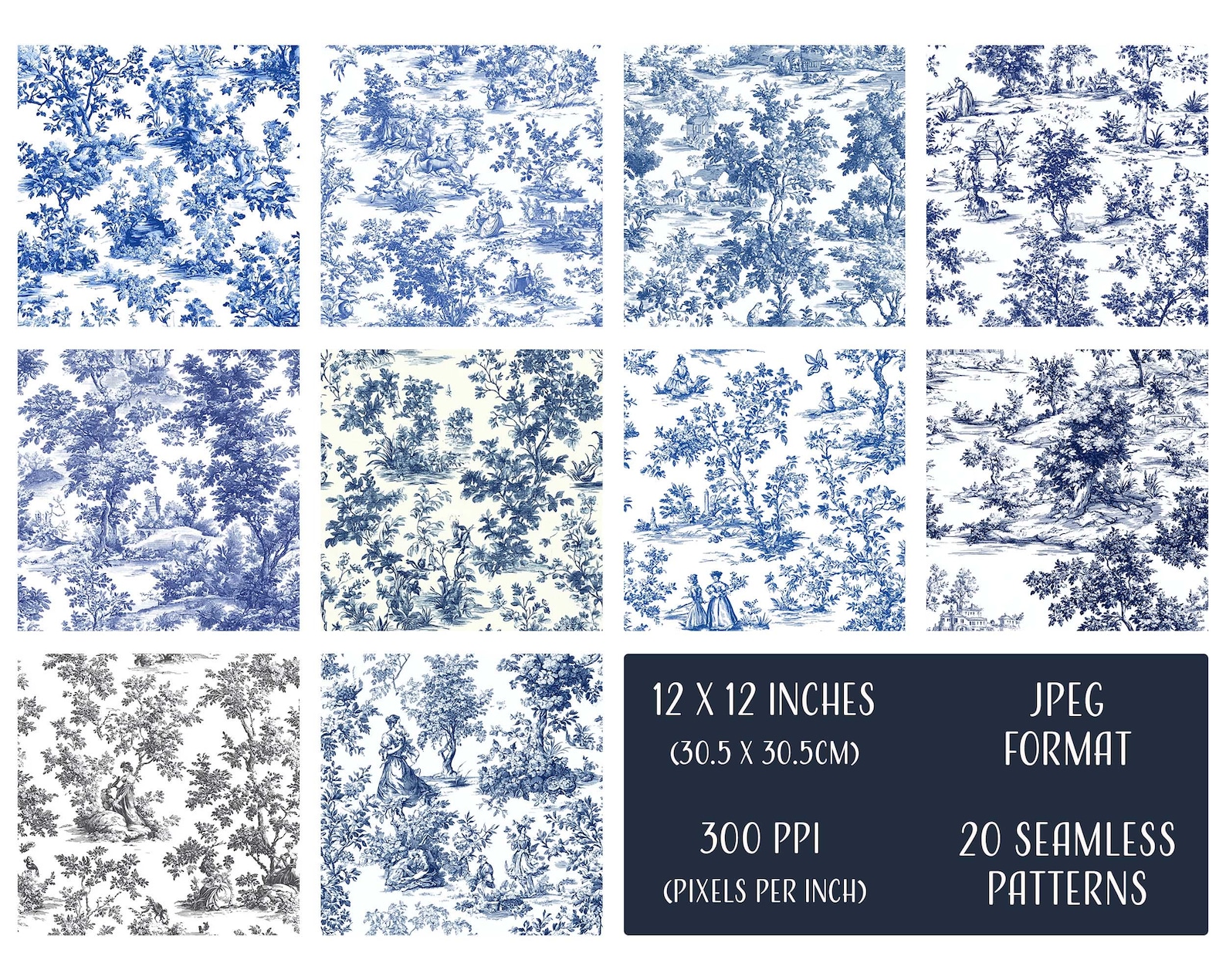 Toile De Jouy Seamless Patterns, Printable Digital Paper, Commercial ...