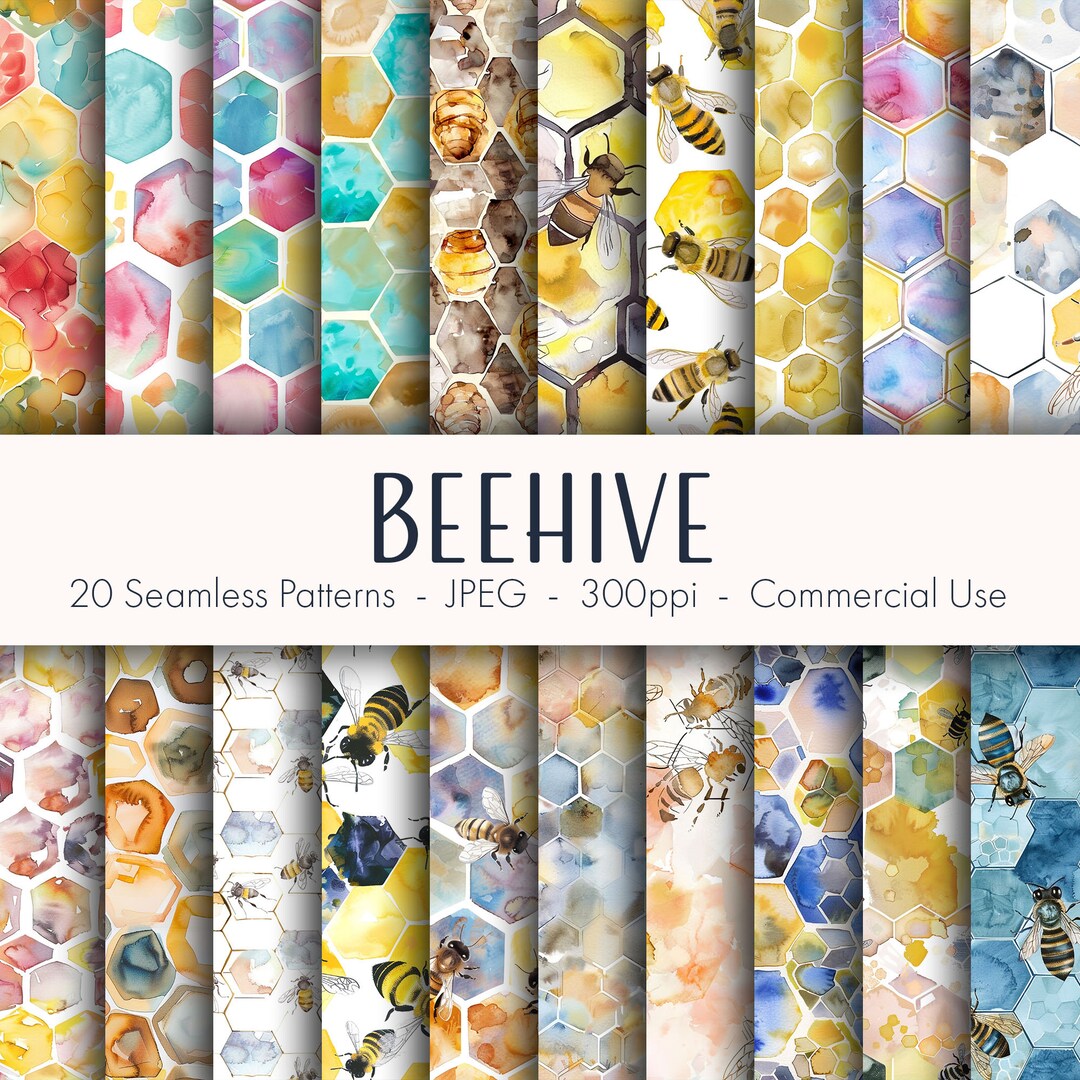 Beehive Seamless Patterns, Printable Digital Paper, Commercial Use ...