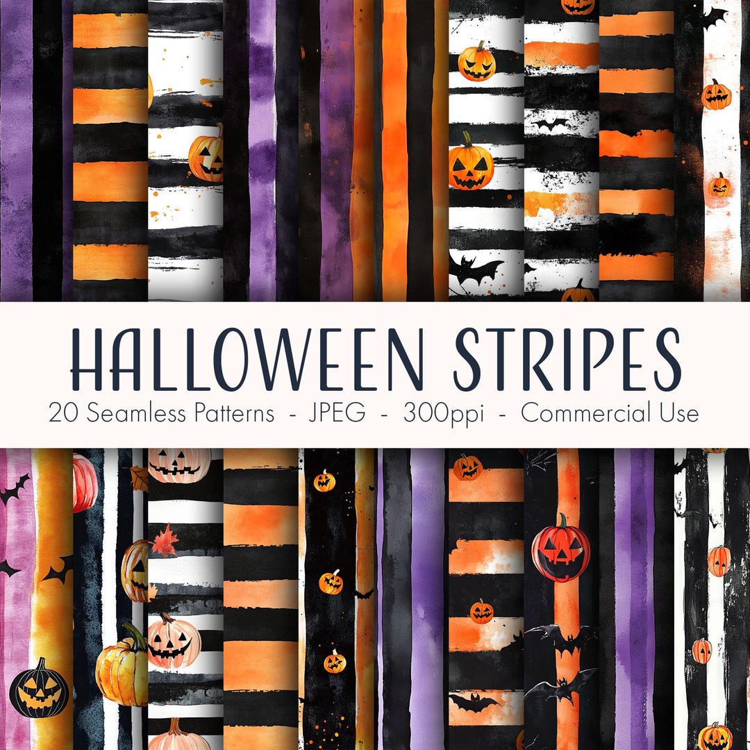 Halloween Stripes Seamless Patterns, Printable Digital Paper ...
