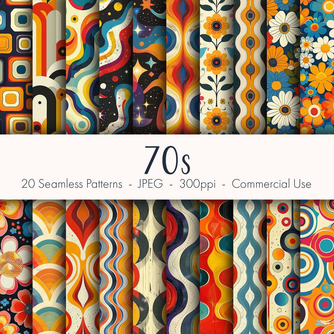 70s Seamless Patterns, Printable Digital Paper, Commercial Use, JPEG ...