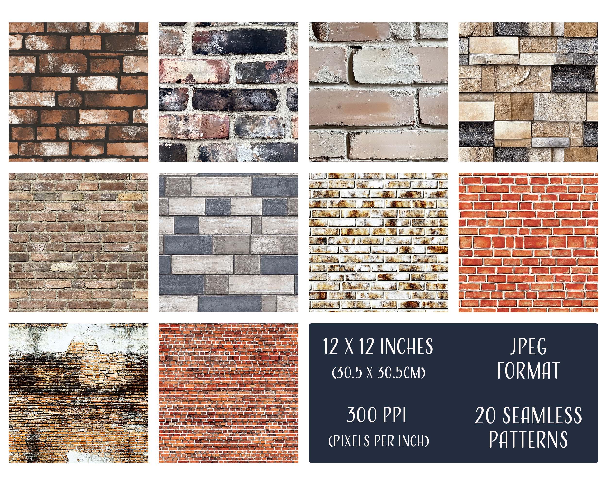 Brick Wall Seamless Patterns, Printable Digital Paper, Commercial Use ...