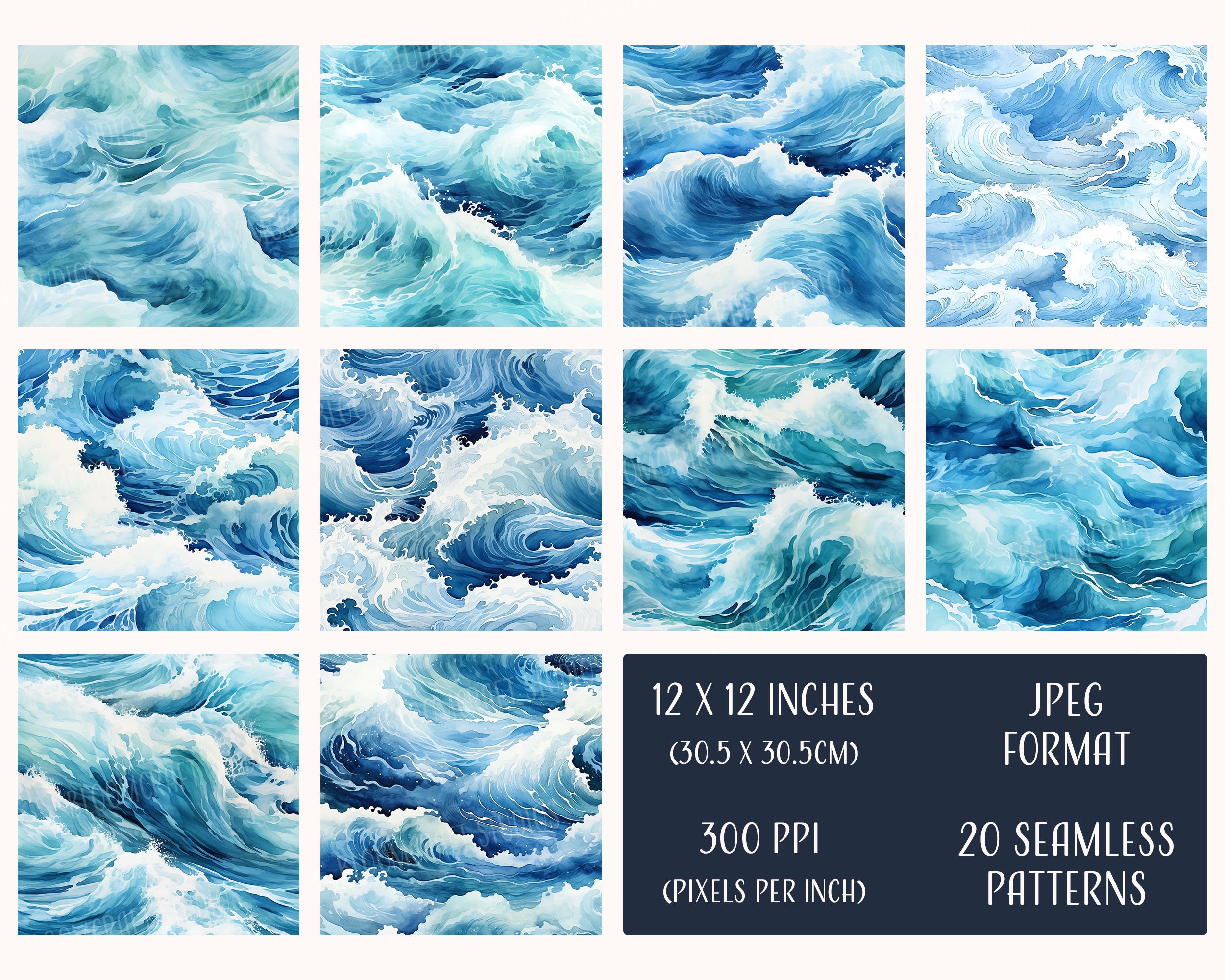Ocean Seamless Patterns, Printable Digital Paper, Instant Download ...