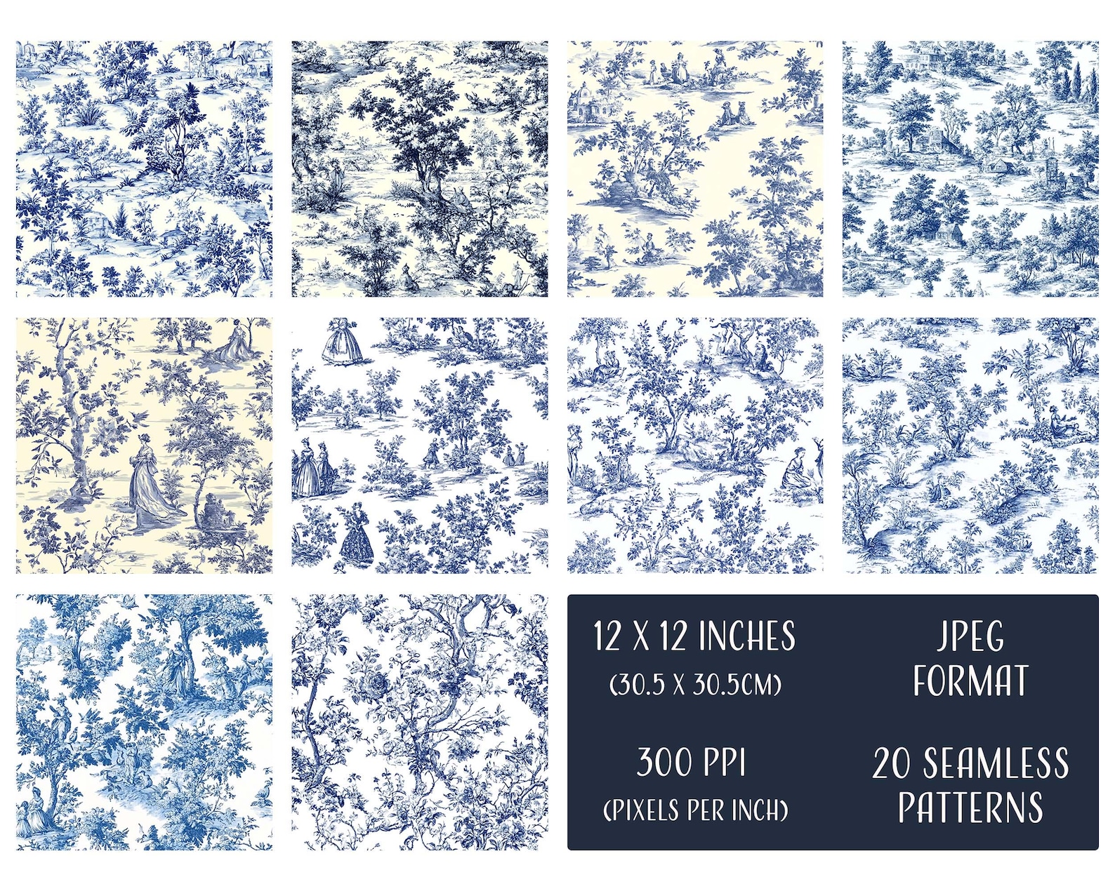 Toile De Jouy Seamless Patterns, Printable Digital Paper, Commercial ...