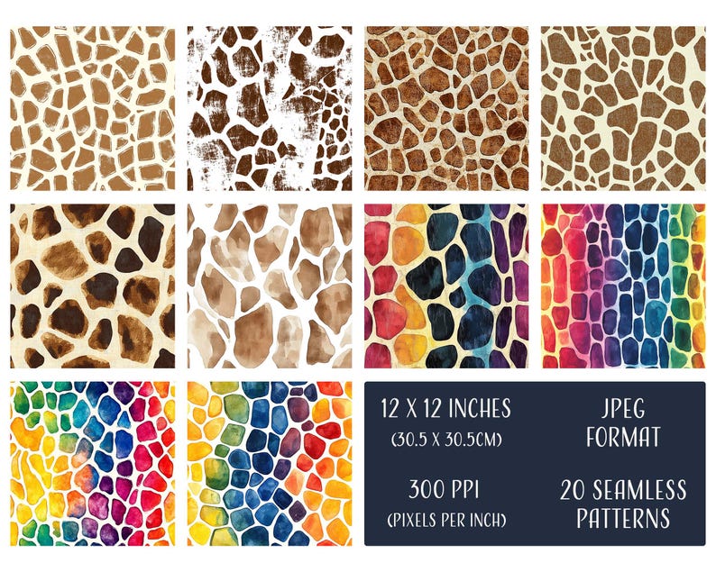 Giraffe Seamless Patterns, Printable Digital Paper, Commercial Use ...