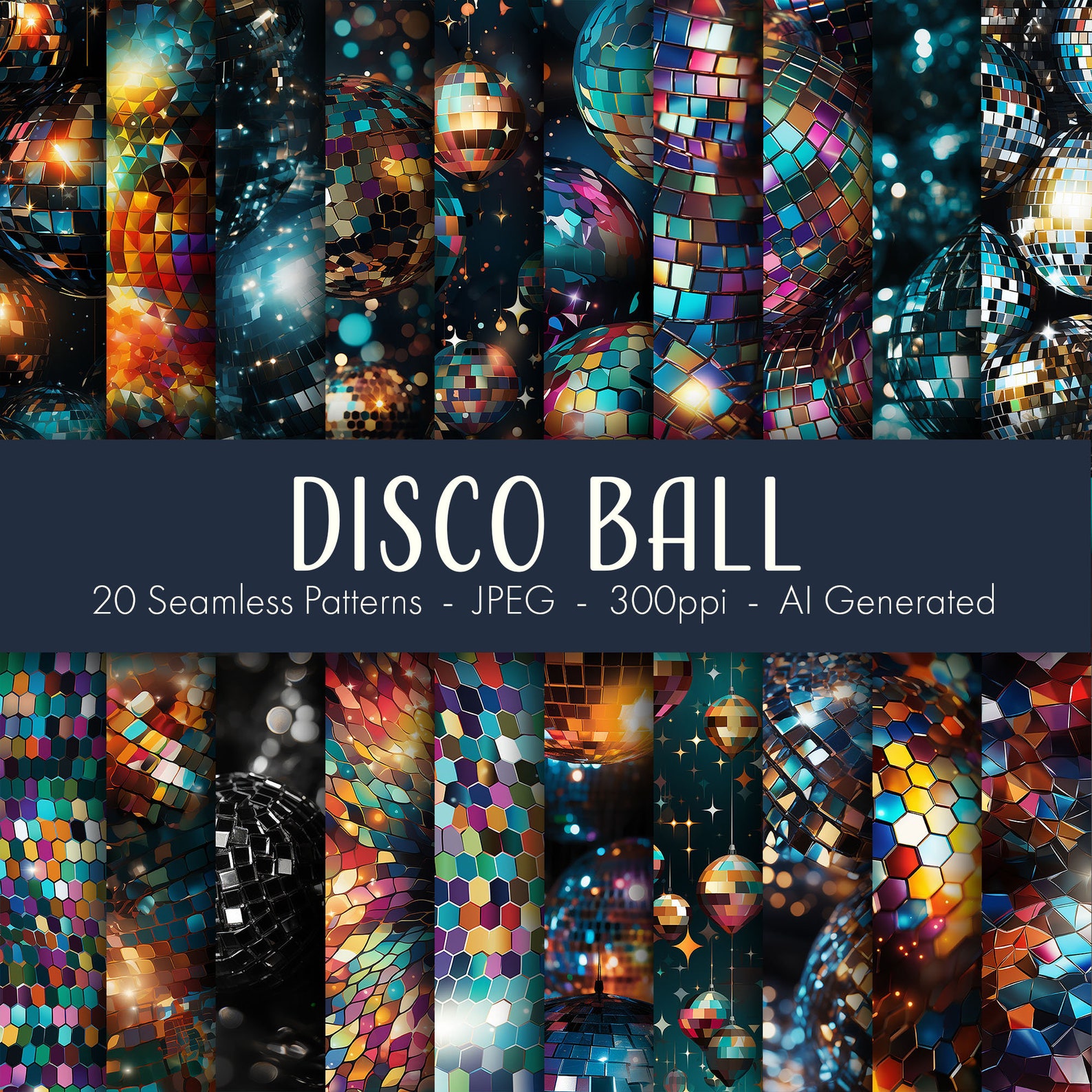 Disco Ball Seamless Patterns, Printable Digital Paper, Instant Download ...