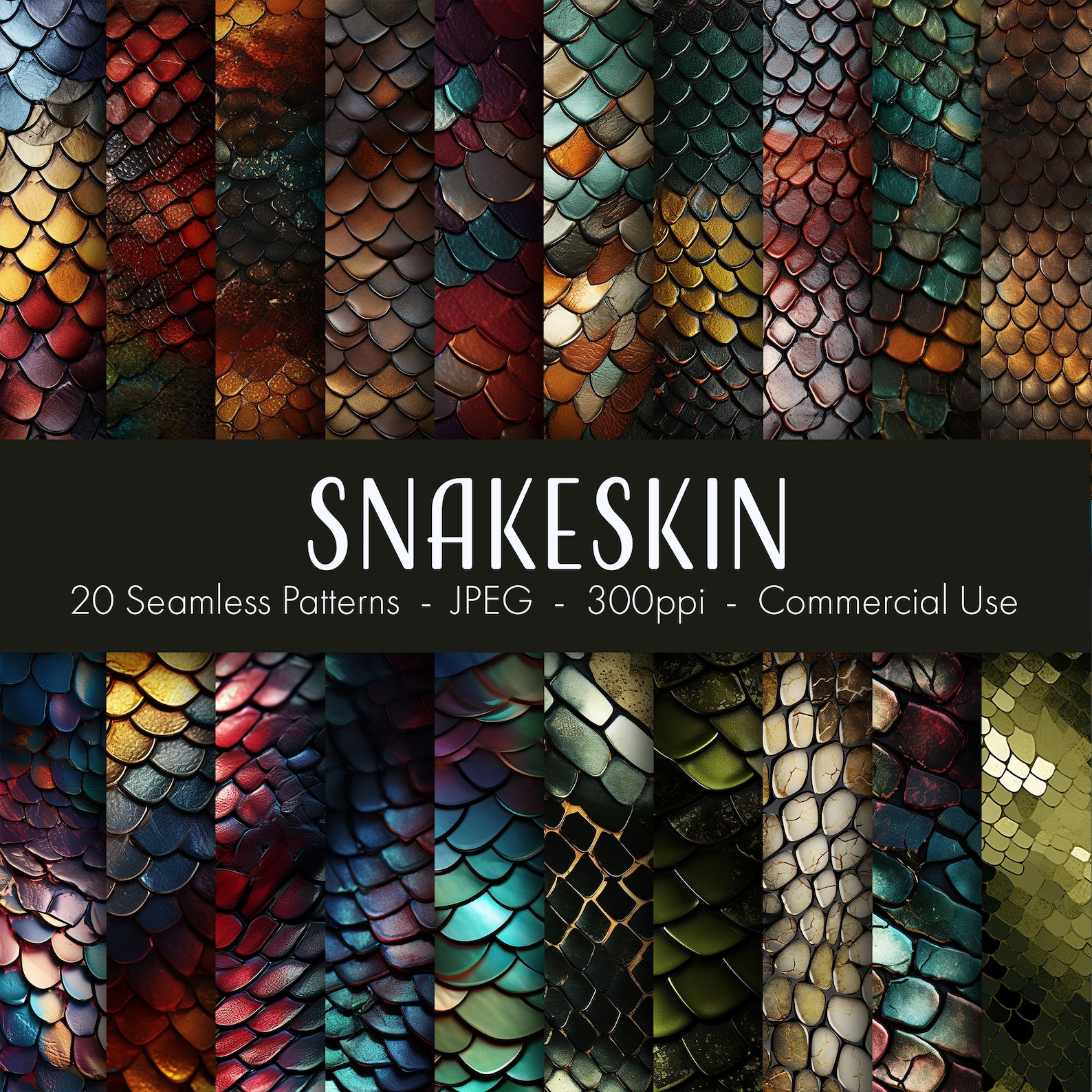 Snakeskin Seamless Patterns, Printable Digital Paper, Instant Download ...