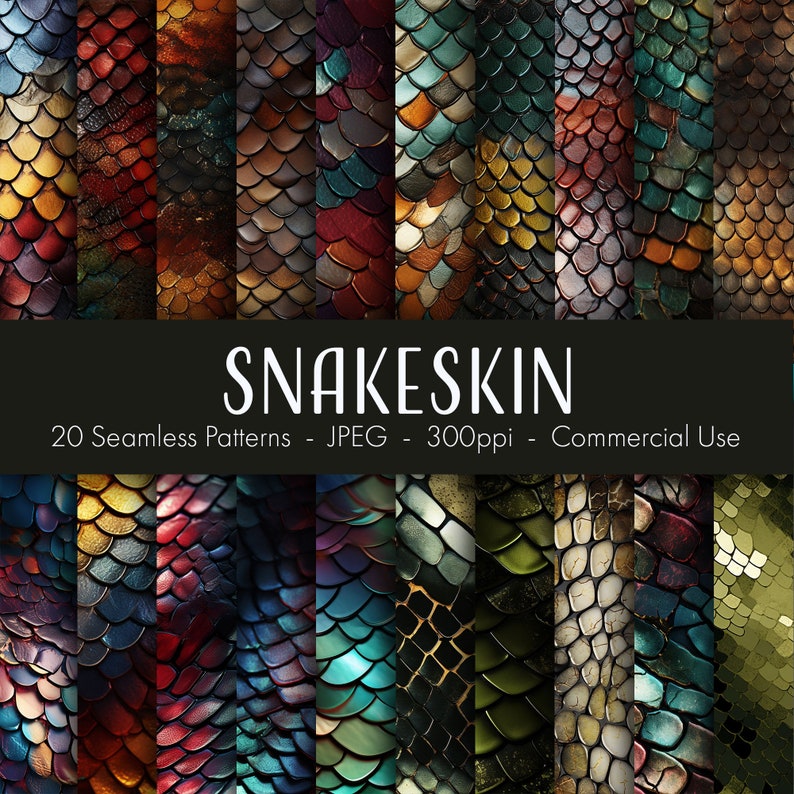 Snakeskin Seamless Patterns, Printable Digital Paper, Instant Download ...