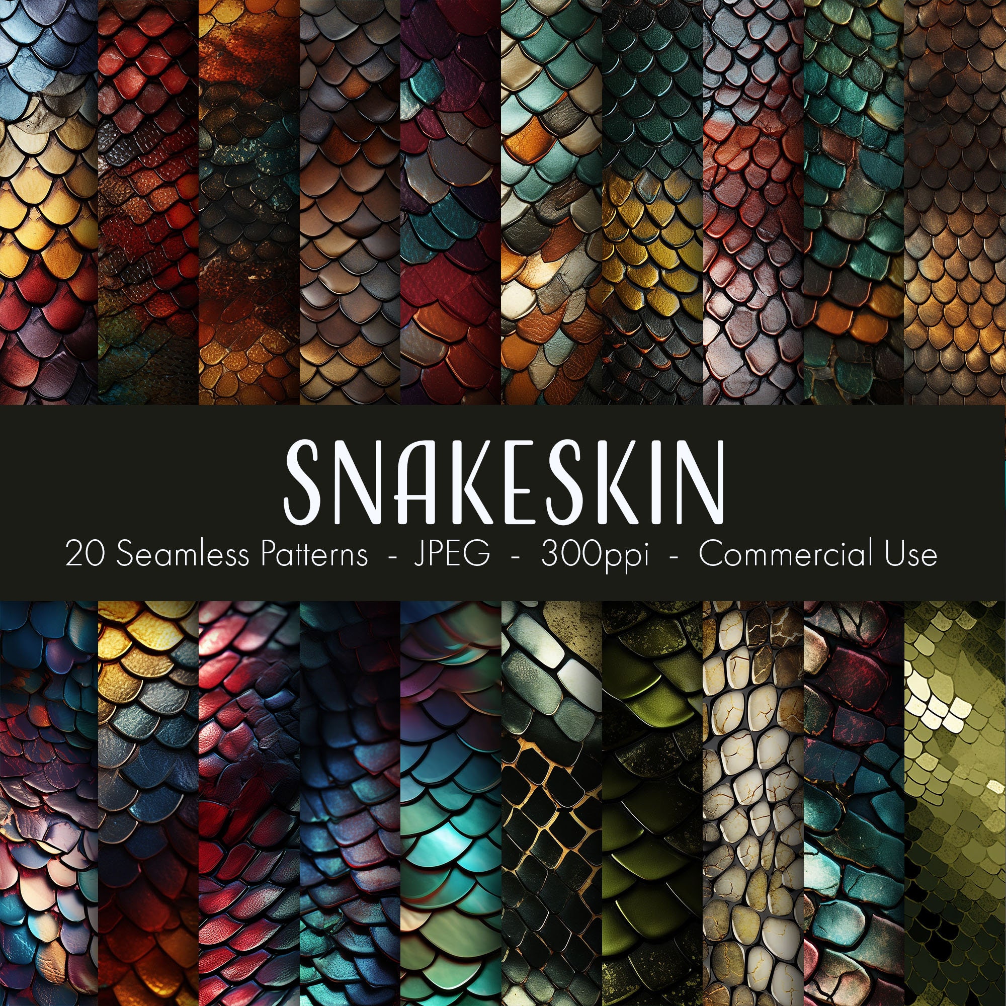 Snakeskin Seamless Patterns, Printable Digital Paper, Instant Download ...