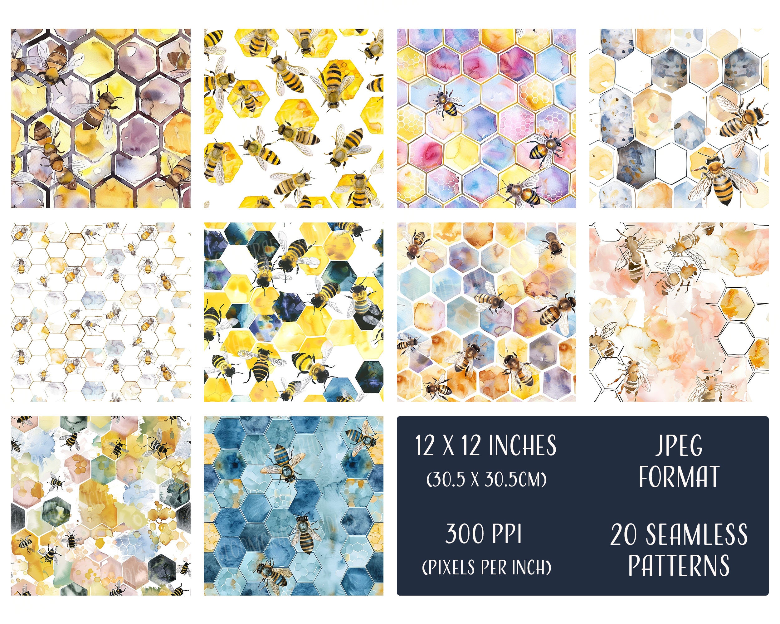 Beehive Seamless Patterns, Printable Digital Paper, Commercial Use ...