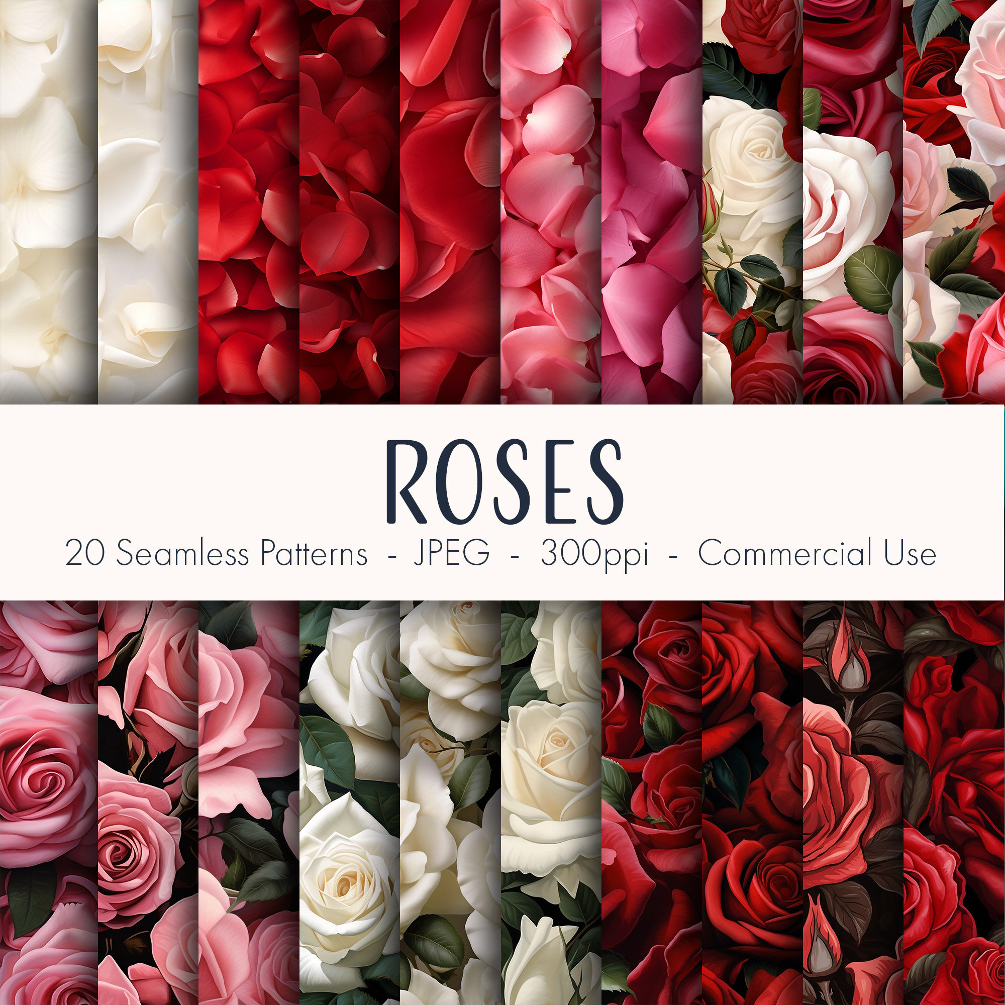 Roses Seamless Patterns, Printable Digital Paper, Instant Download ...