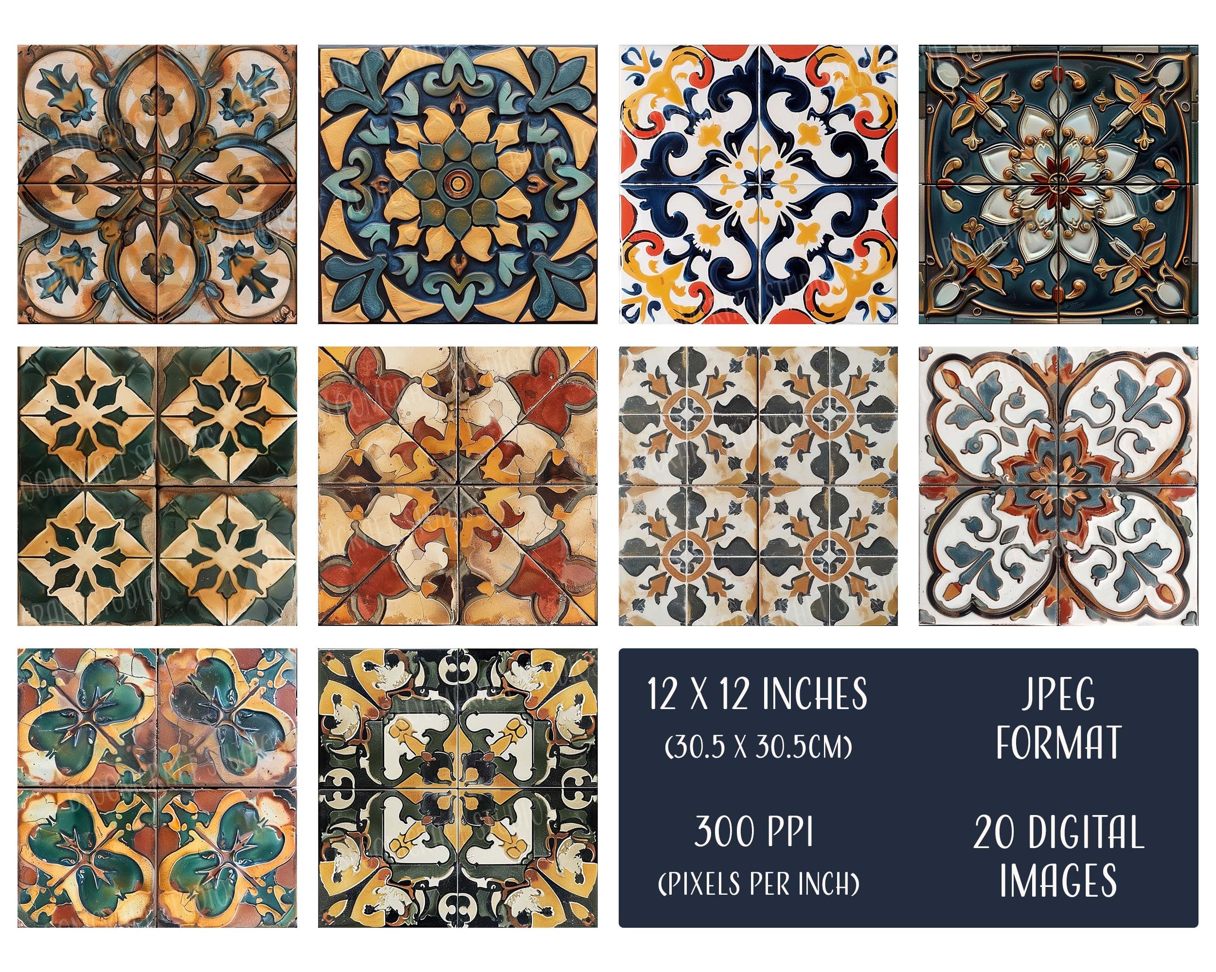 Spanish Tile Digital Images, Printable Digital Paper, Instant Download ...