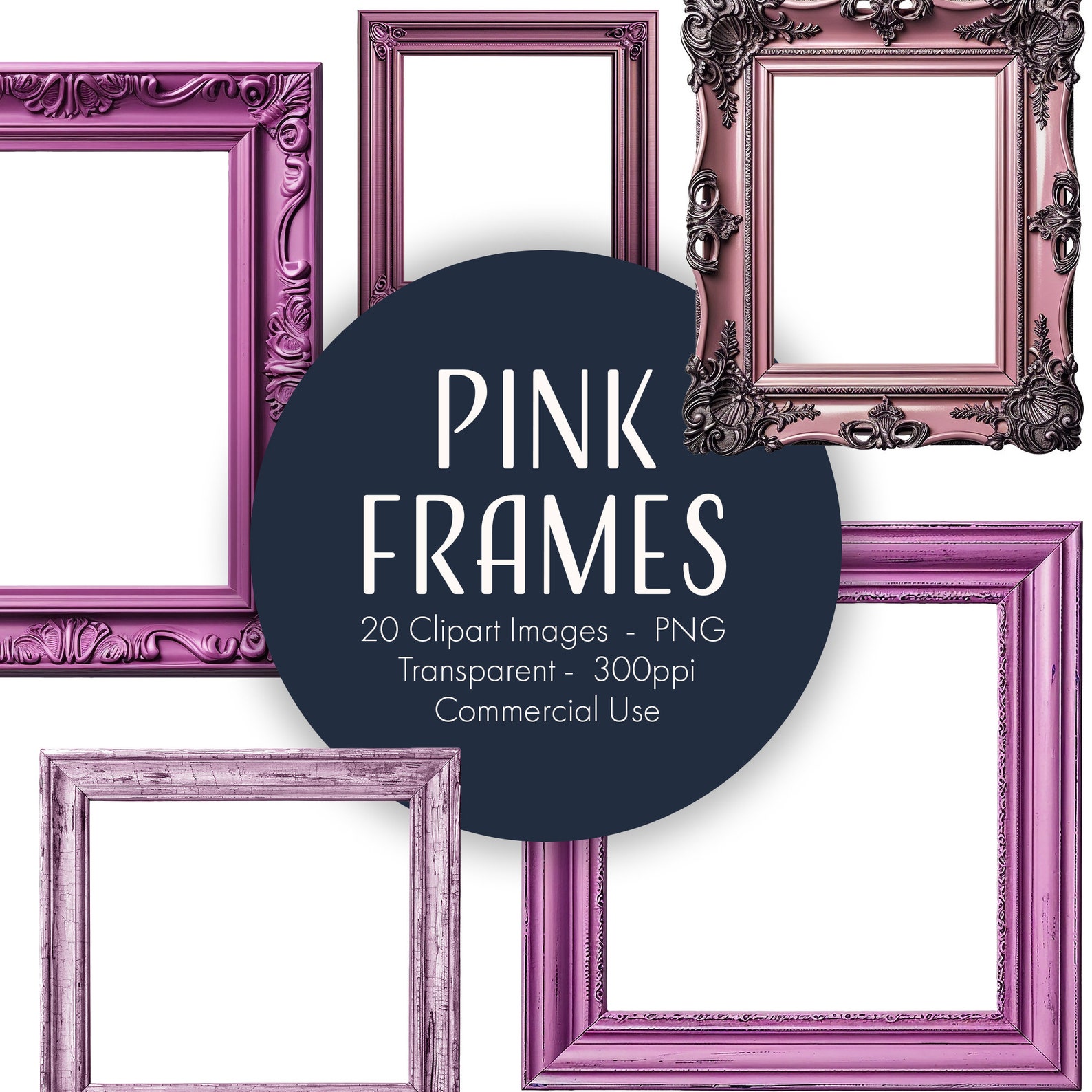 Pink Frames Clipart - Printable Images, Transparent Background, Instant ...