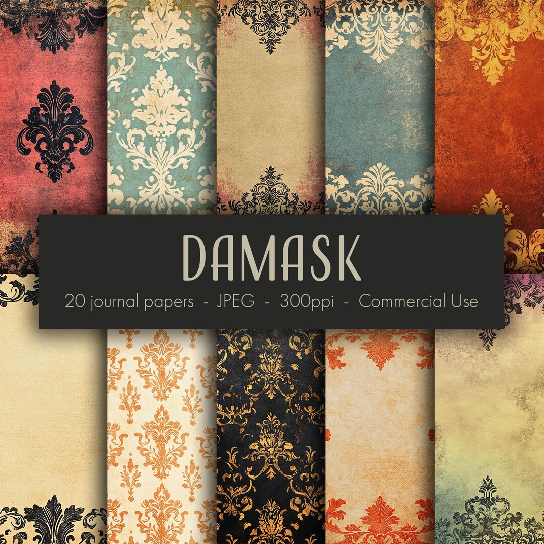 Damask Journal Paper, Printable Digital Notebook Paper, 8.5x11 Inches ...