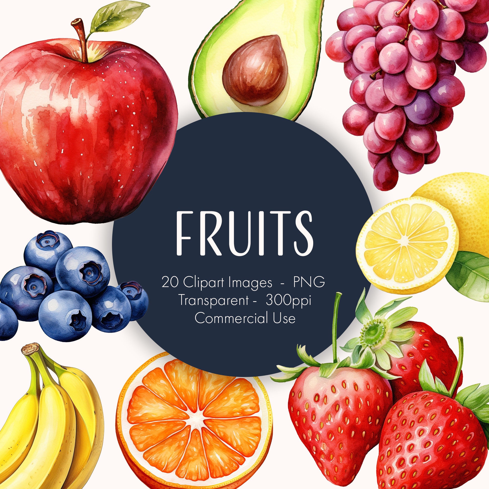 Fruits Clipart - Printable Images, Transparent Background, Instant ...