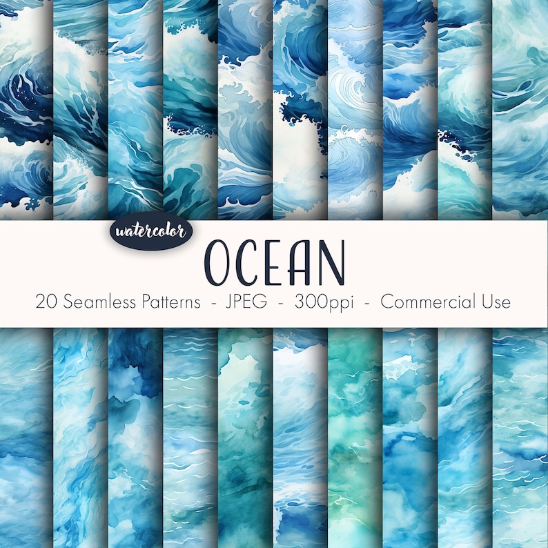 Ocean Seamless Patterns, Printable Digital Paper, Instant Download ...