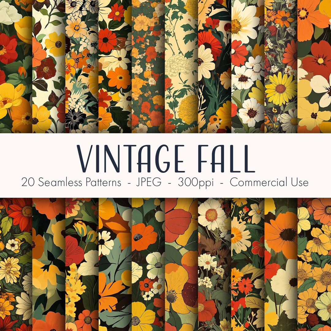Vintage Fall Seamless Patterns, Printable Digital Paper, Commercial Use ...