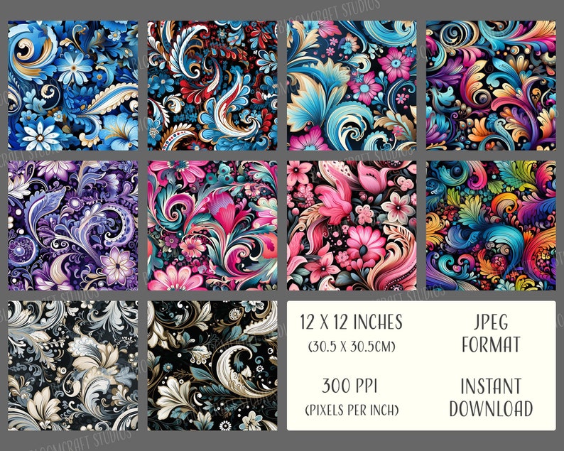 Vibrant Paisley Seamless Patterns, Printable Digital Paper, Instant ...