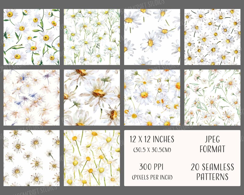 Daisies Seamless Patterns, Printable Digital Paper, Commercial Use ...